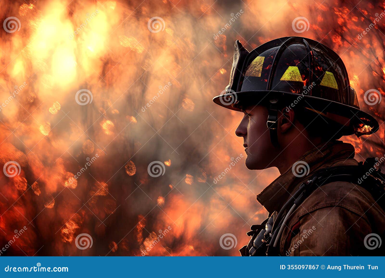 An Exhausted Firefighter Standing Amidst the Aftermath of a Wildfire ...