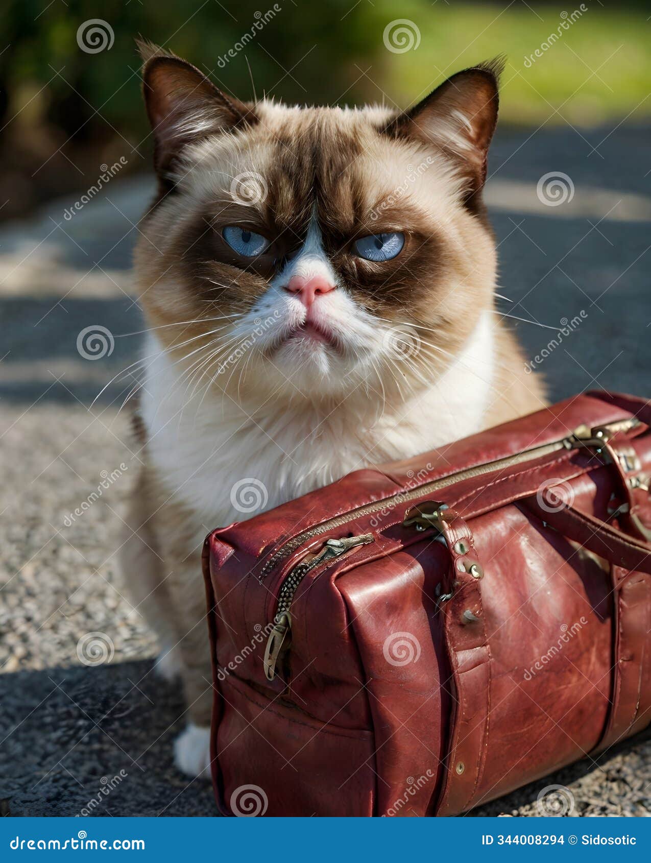 Exhausted Grumpy Cat with a Bag Stock Illustration - Illustration of ...