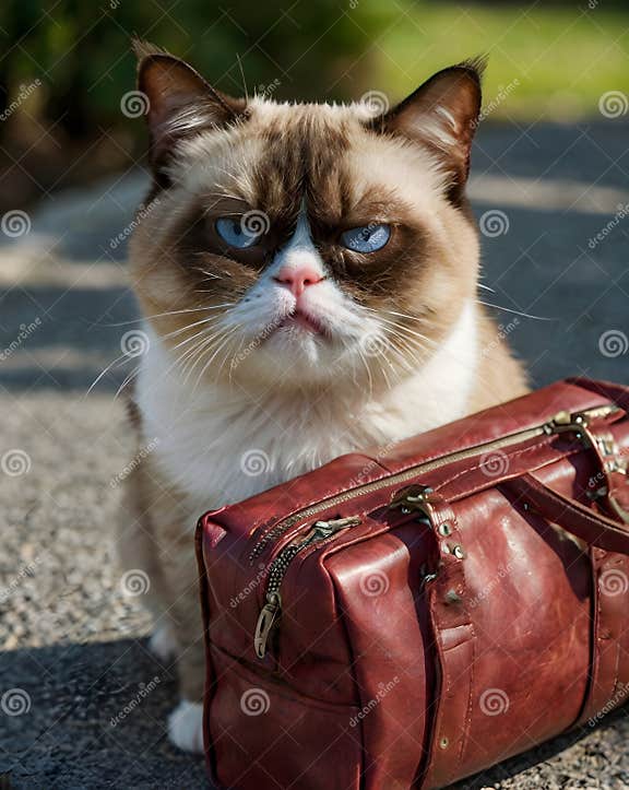 Exhausted Grumpy Cat with a Bag Stock Illustration - Illustration of ...