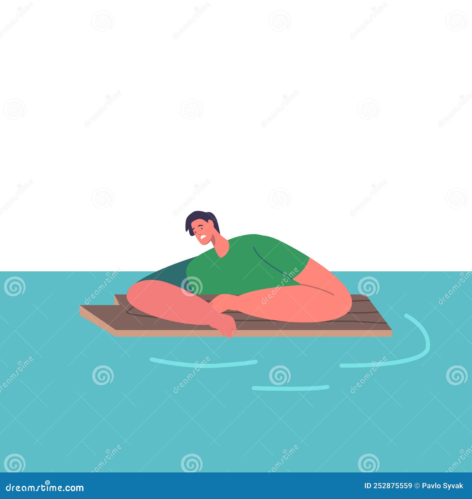Exhausted Male Character Swimming In Sea After Shipwreck Man Trying To