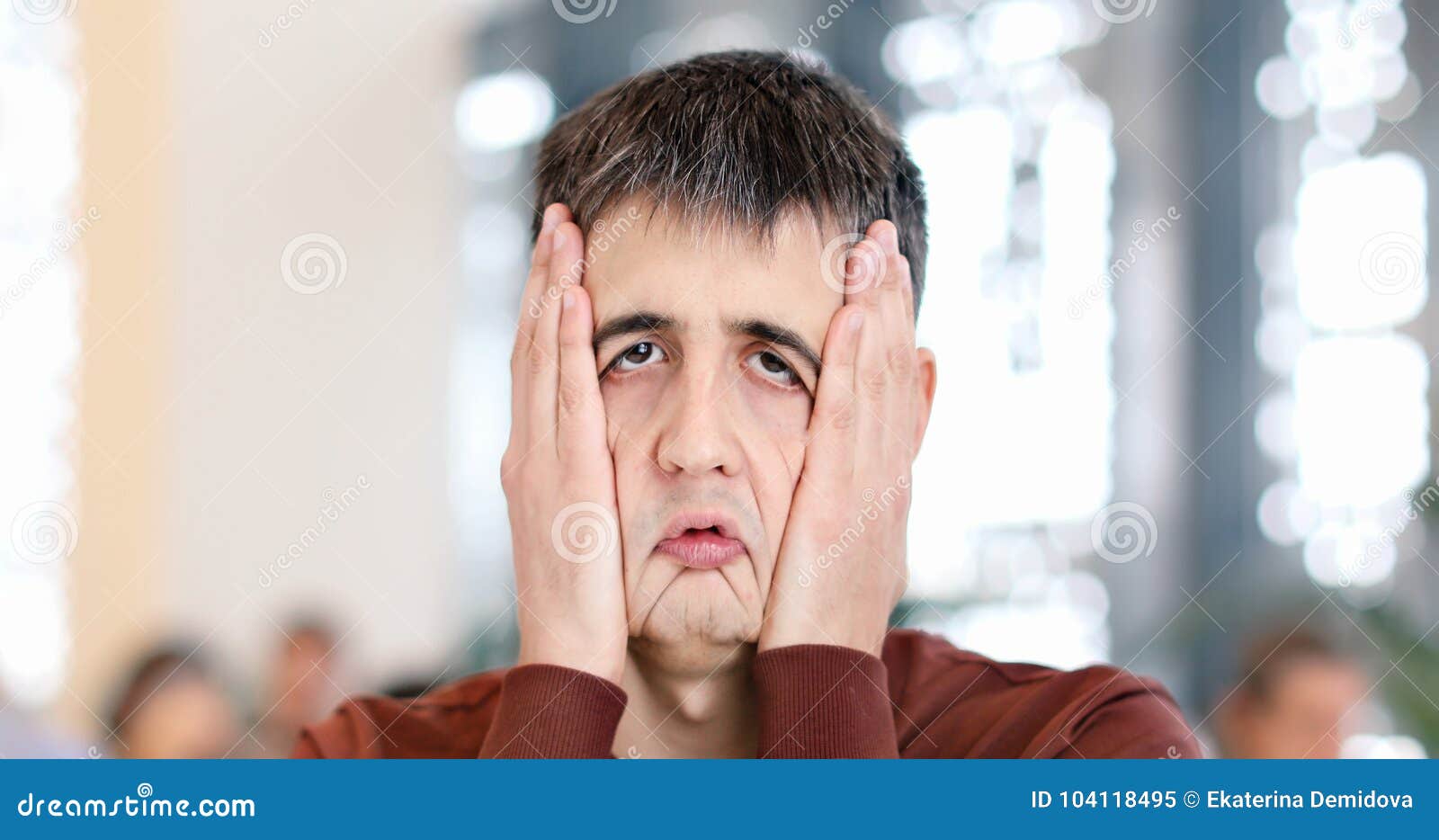 Exhausted Man with Hands on Face Stock Image - Image of frustration ...