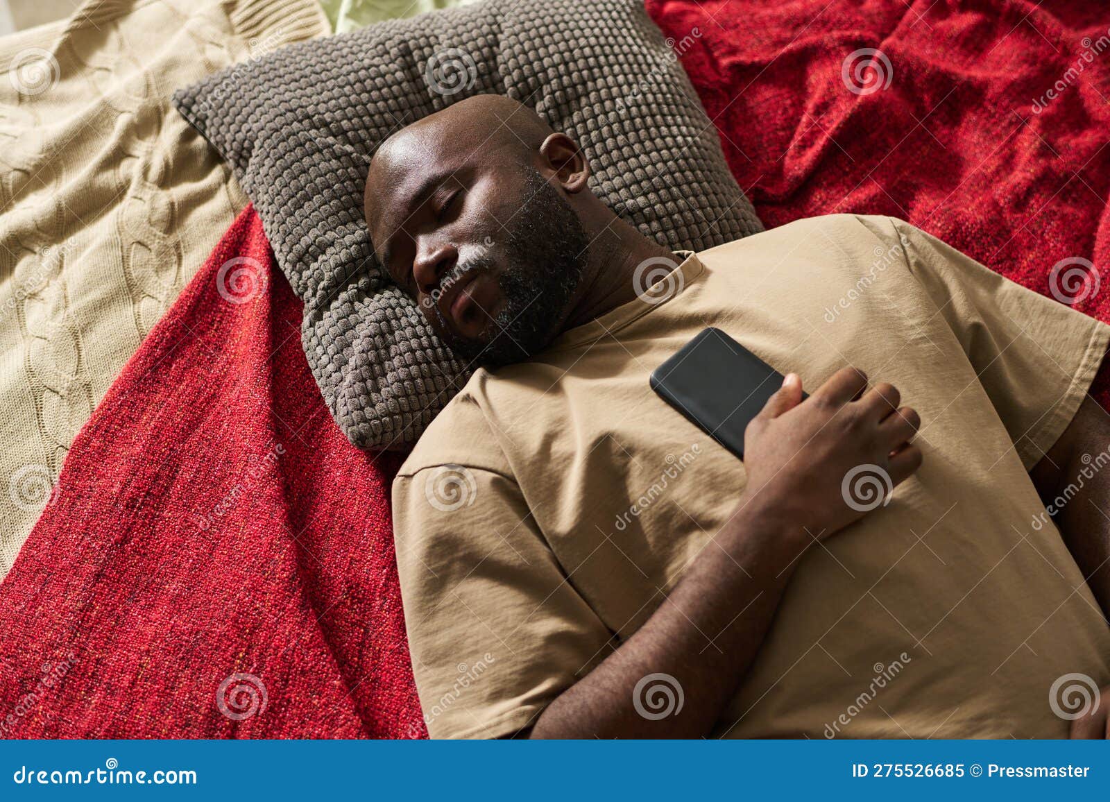 Exhausted Man Sleeping on Bed Stock Image - Image of mental, despair ...