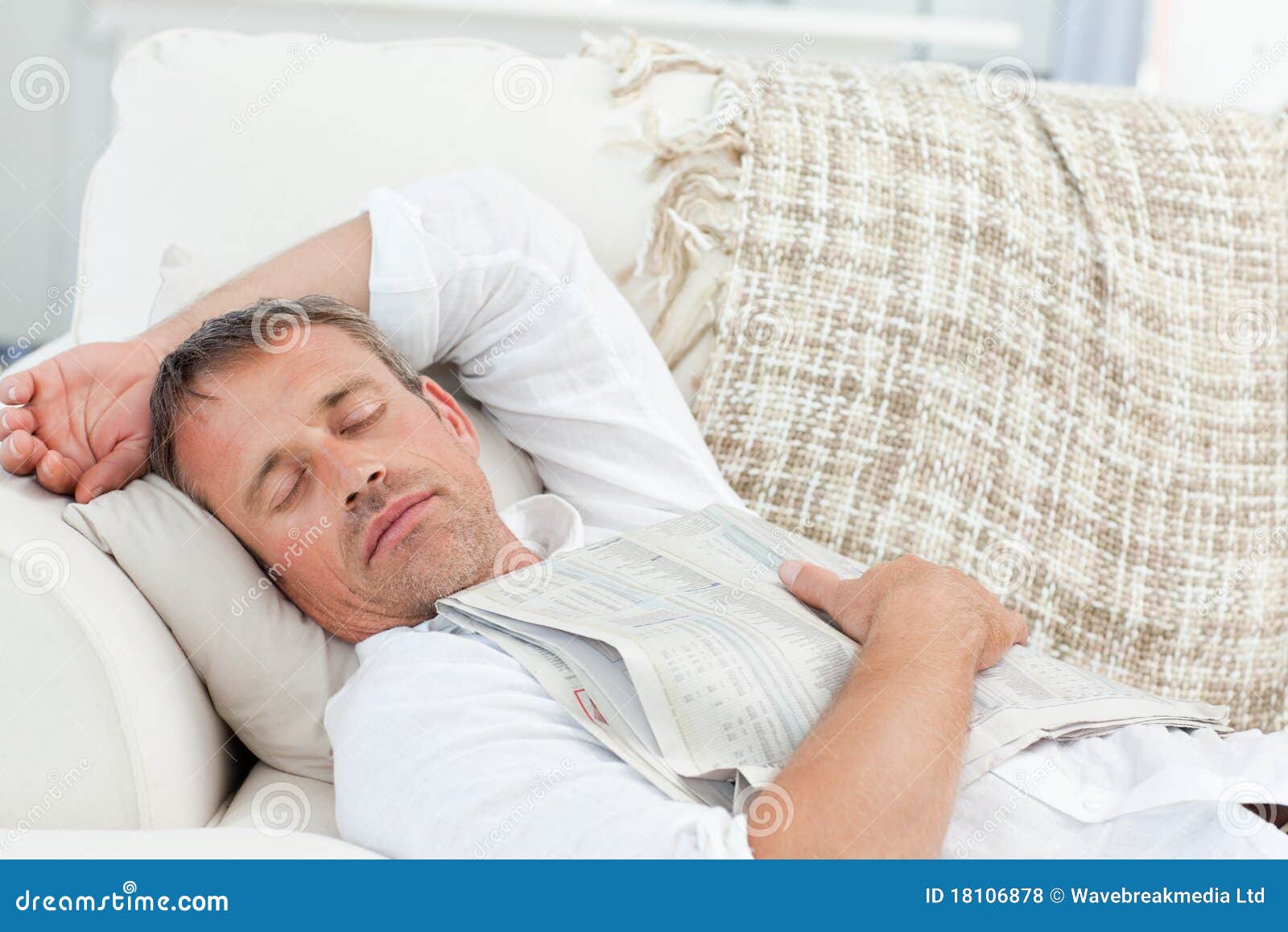 Exhausted Man Sleeping on the Couch at Home Stock Photo - Image of ...