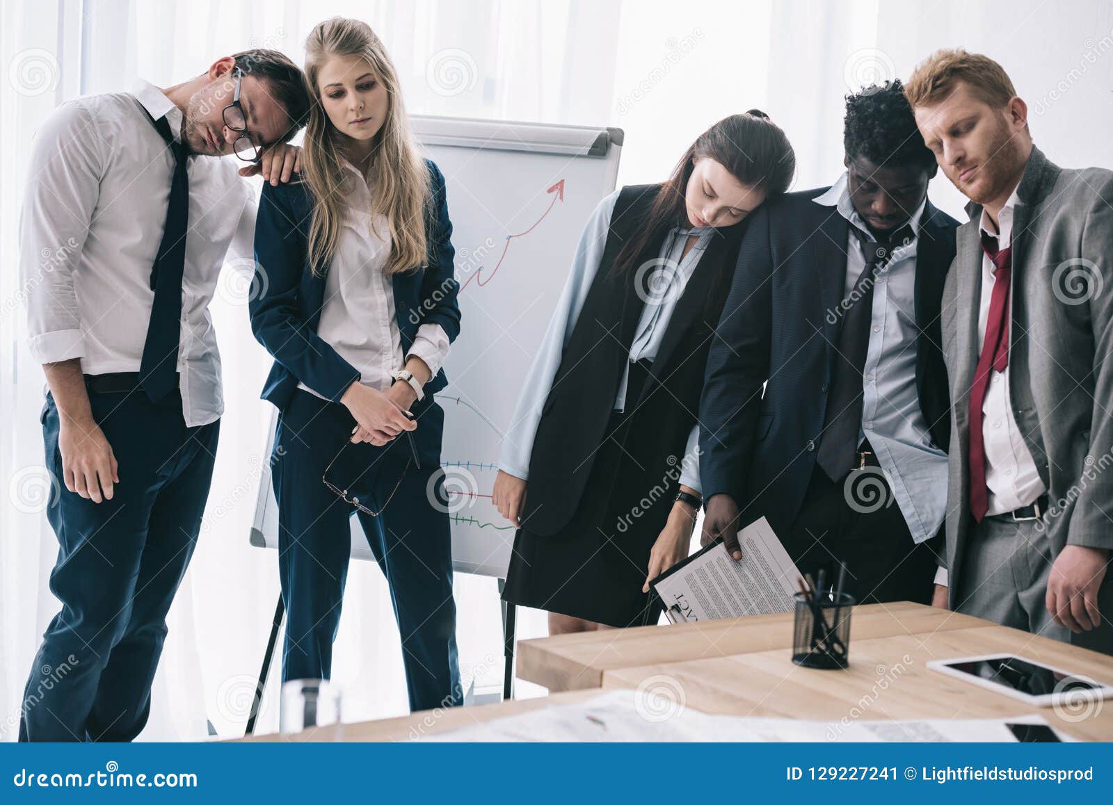 Exhausted Managers Sleeping Next To Whiteboard Stock Image - Image of ...