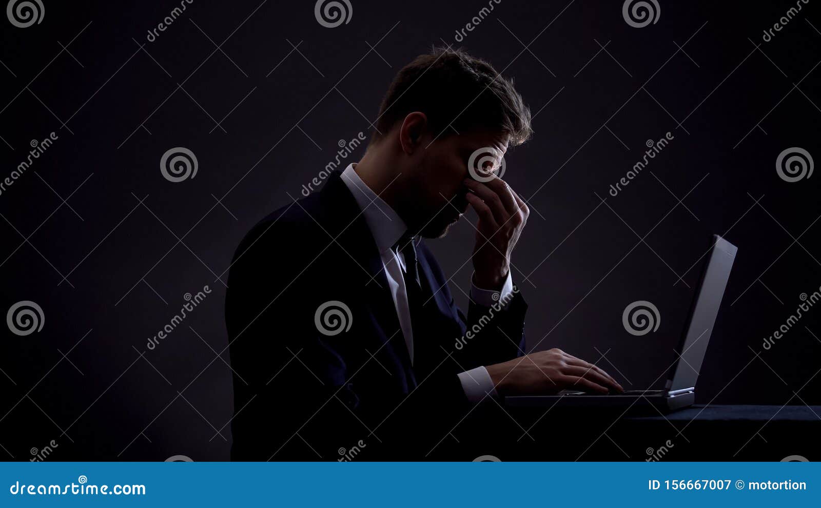 Exhausted Office Worker Feeling Tired, Working on Computer, Night Shift ...