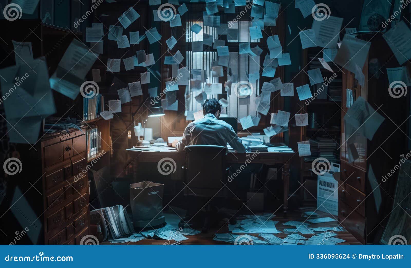 Exhausted Overworking Person with Pile and Stack of Paper Documents and ...