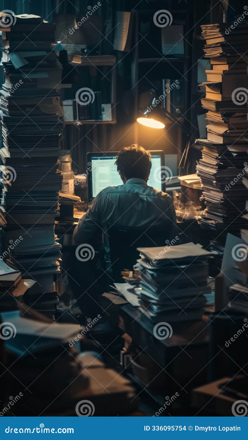 Exhausted Overworking Person with Pile and Stack of Paper Documents and ...