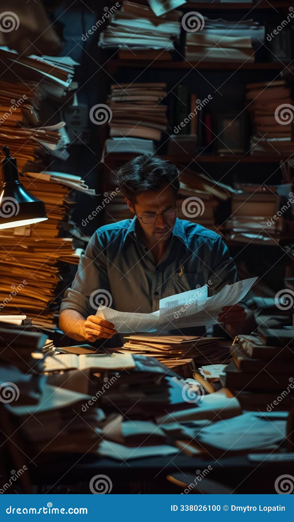 Exhausted Overworking Person with Pile and Stack of Paper Documents and ...