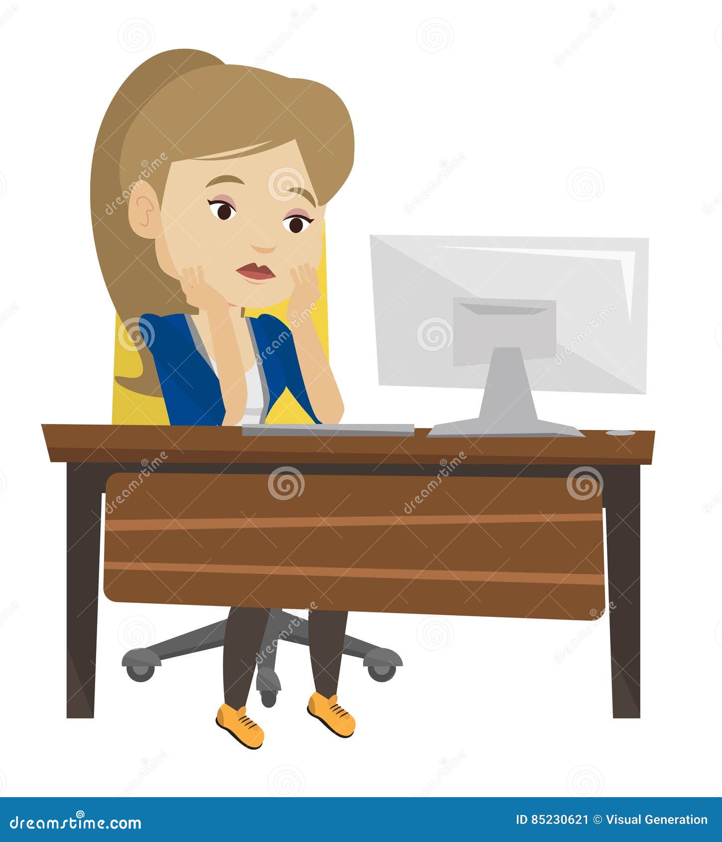Exhausted Sad Employee Working in Office. Stock Vector - Illustration ...