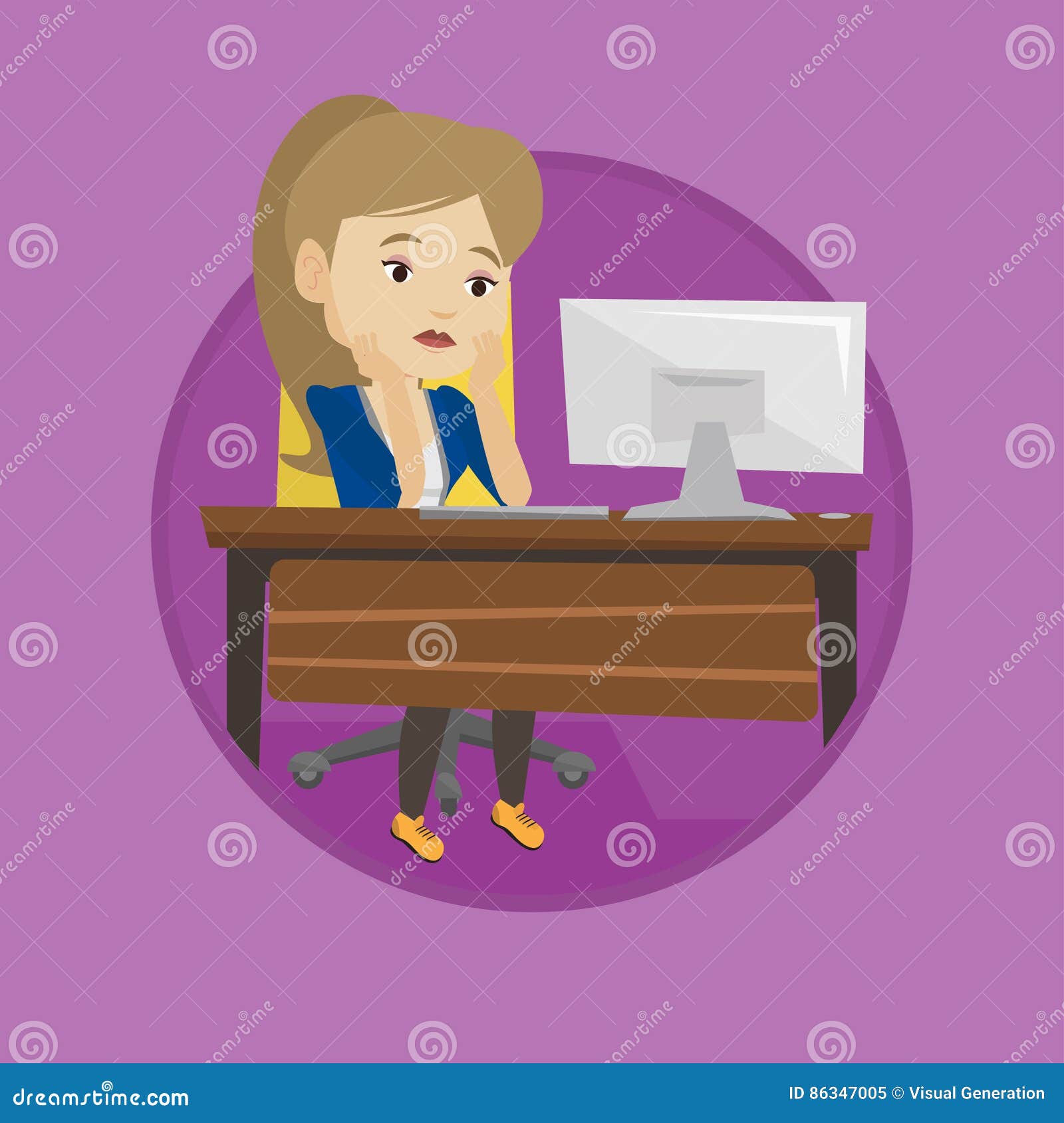 Exhausted Sad Employee Working in Office. Stock Vector - Illustration ...