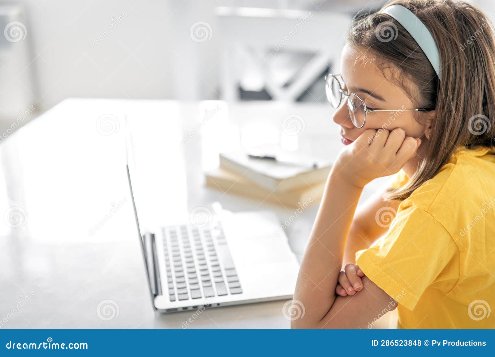 Exhausted Schooler Girl Suffering from Doing Homework, Tired from ...