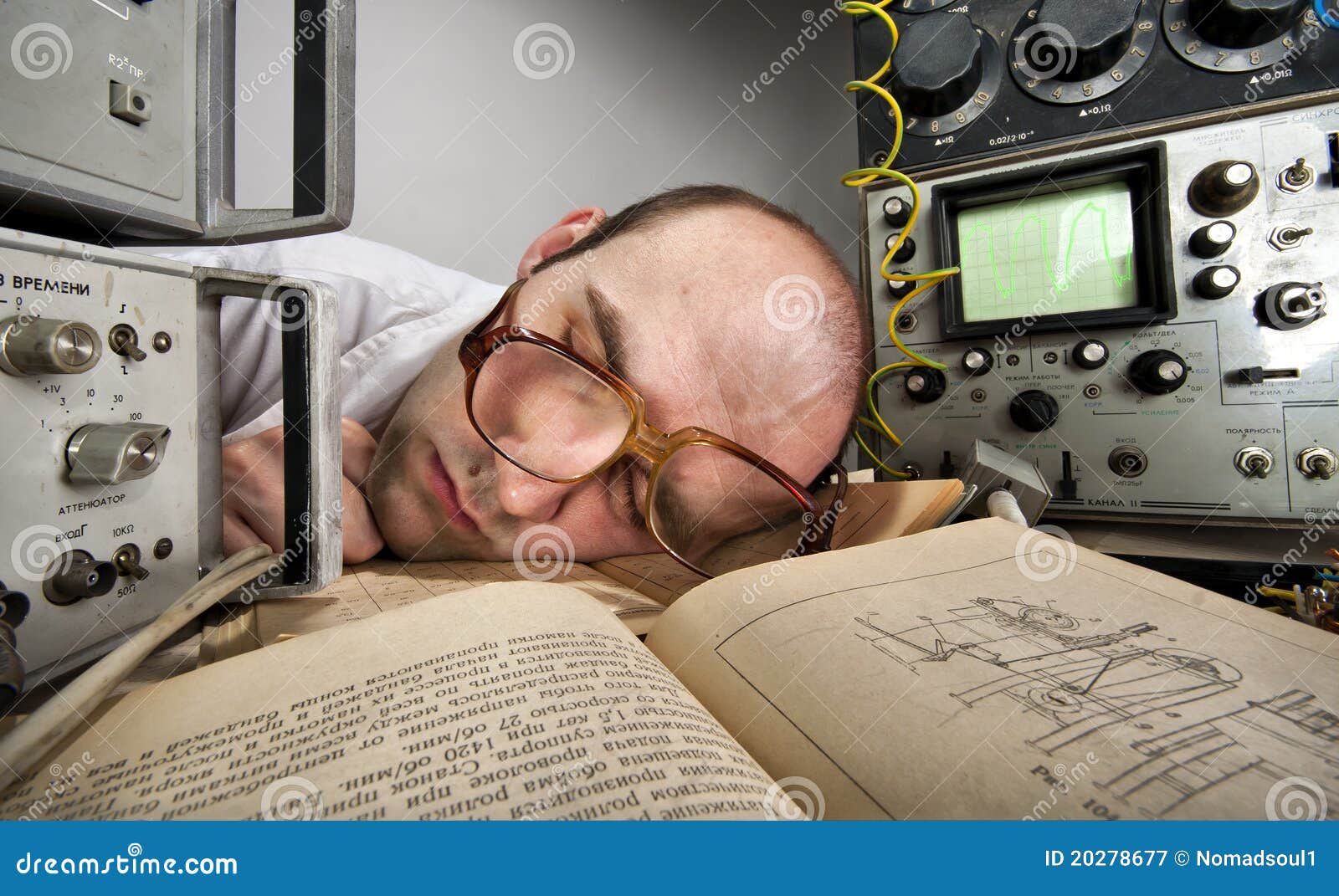 Exhausted Scientist Sleeping In Laboratory. People Lifestyles And ...