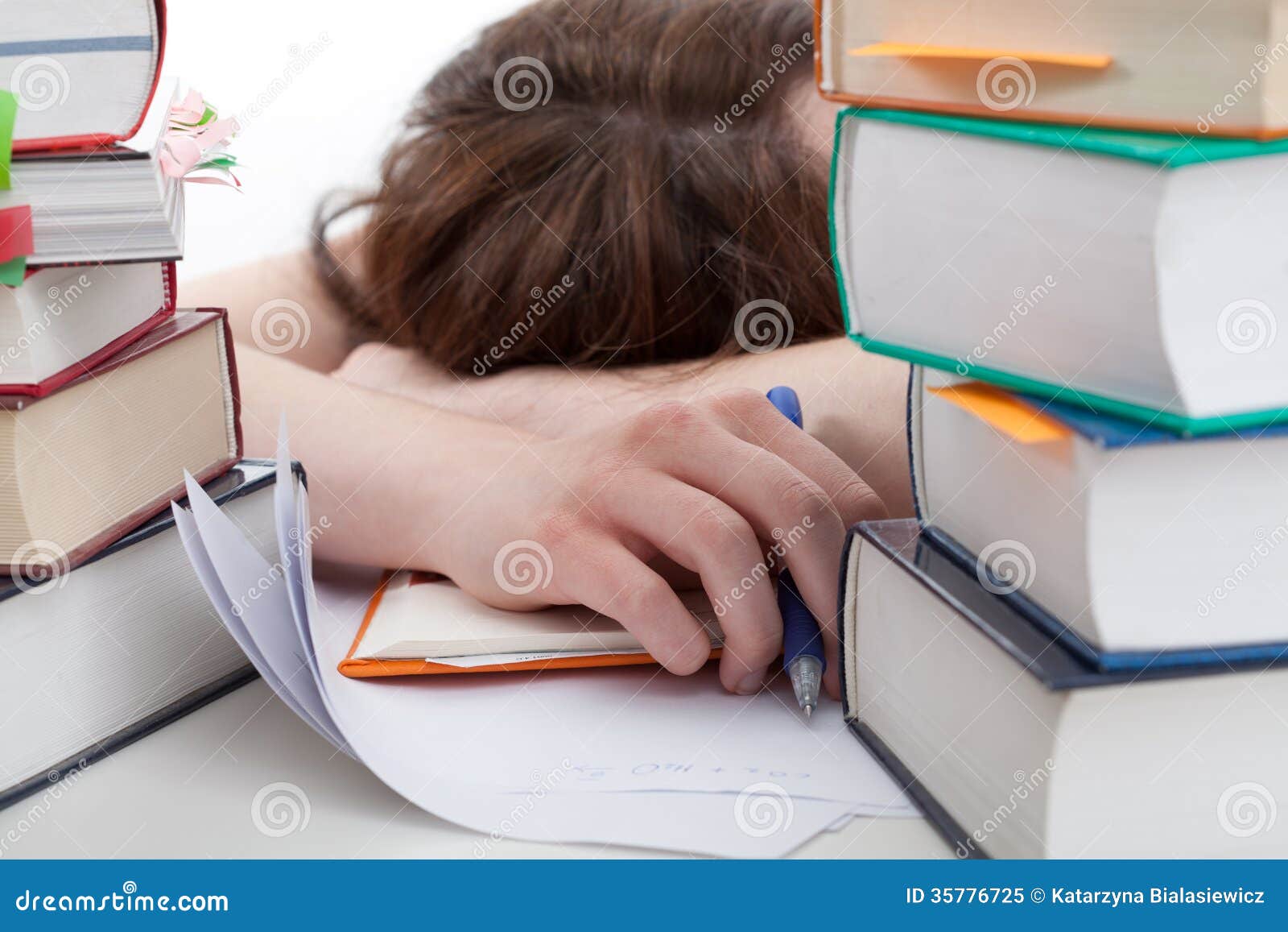 Exhausted Student Behind a Books Stock Image - Image of bored, lying ...