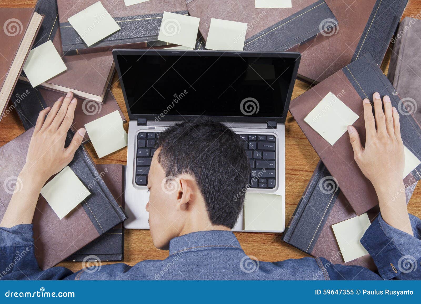 Exhausted Student Sleeping Above Laptop Stock Image - Image of desk ...
