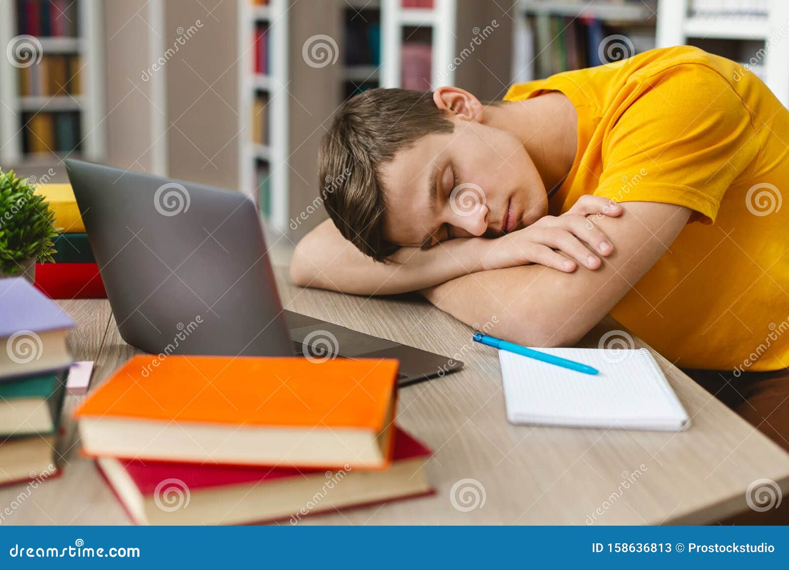 Exhausted Student Sleeping on Workplace in Front of Laptop Stock Image ...