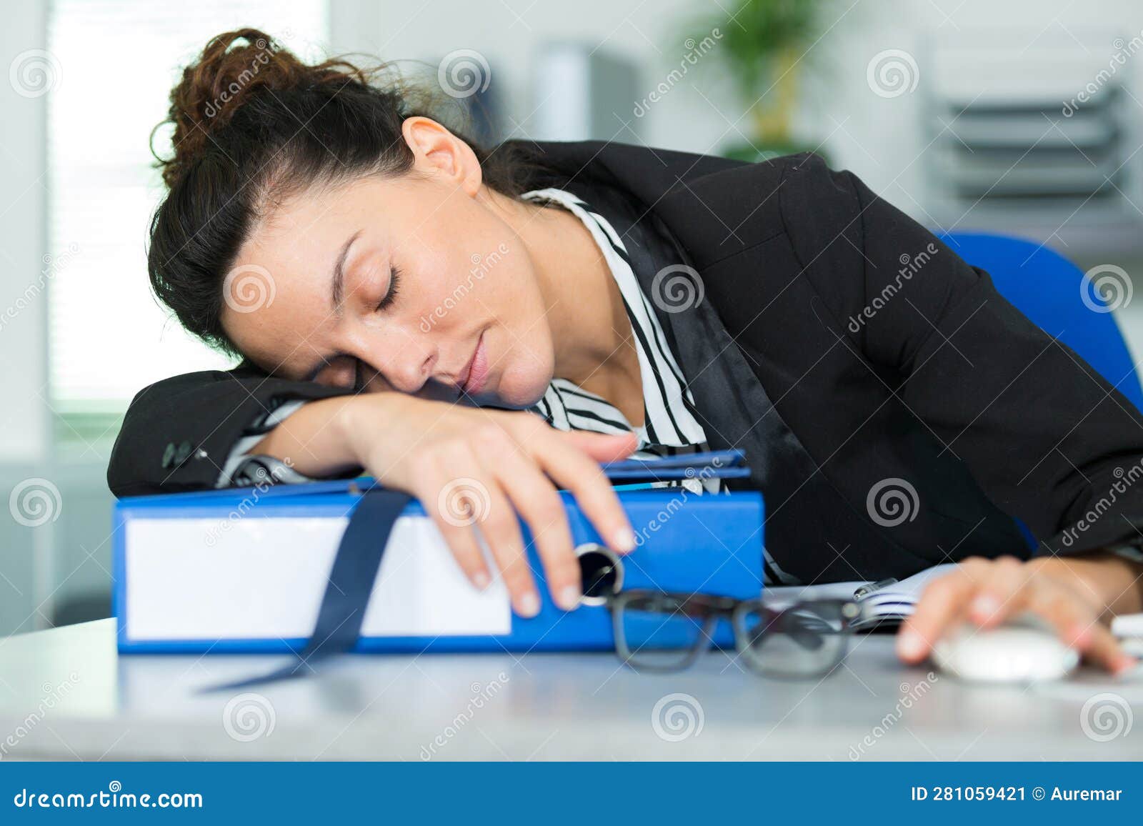 Exhausted and Tired Female Sleeping in Office Stock Image - Image of ...