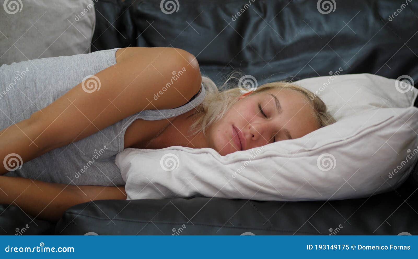 Exhausted Woman Falling Down on the Sofa Stock Image - Image of pillow ...