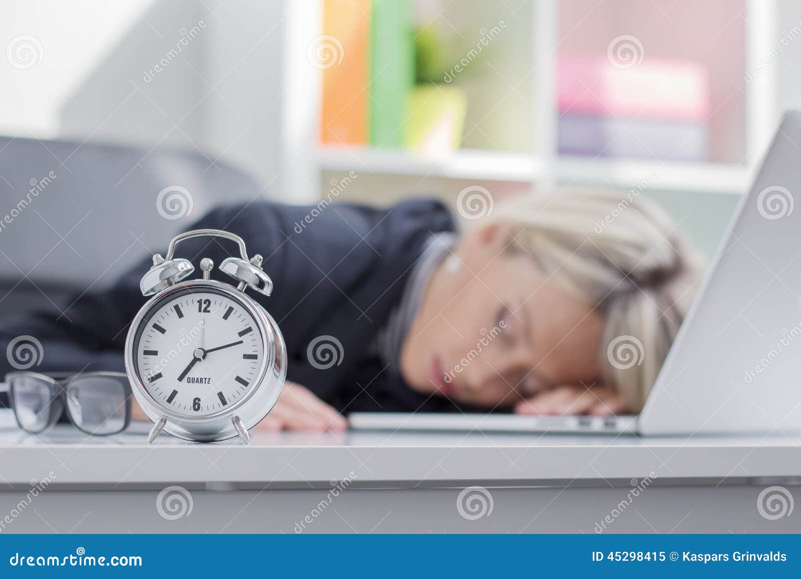 Exhausted Woman Sleeping in Front of Computer Stock Image - Image of ...