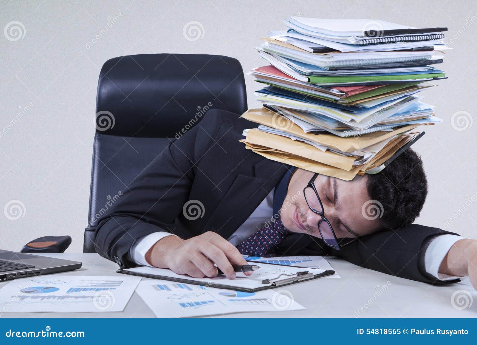 Exhausted Worker with Document on Head Stock Image - Image of concept ...