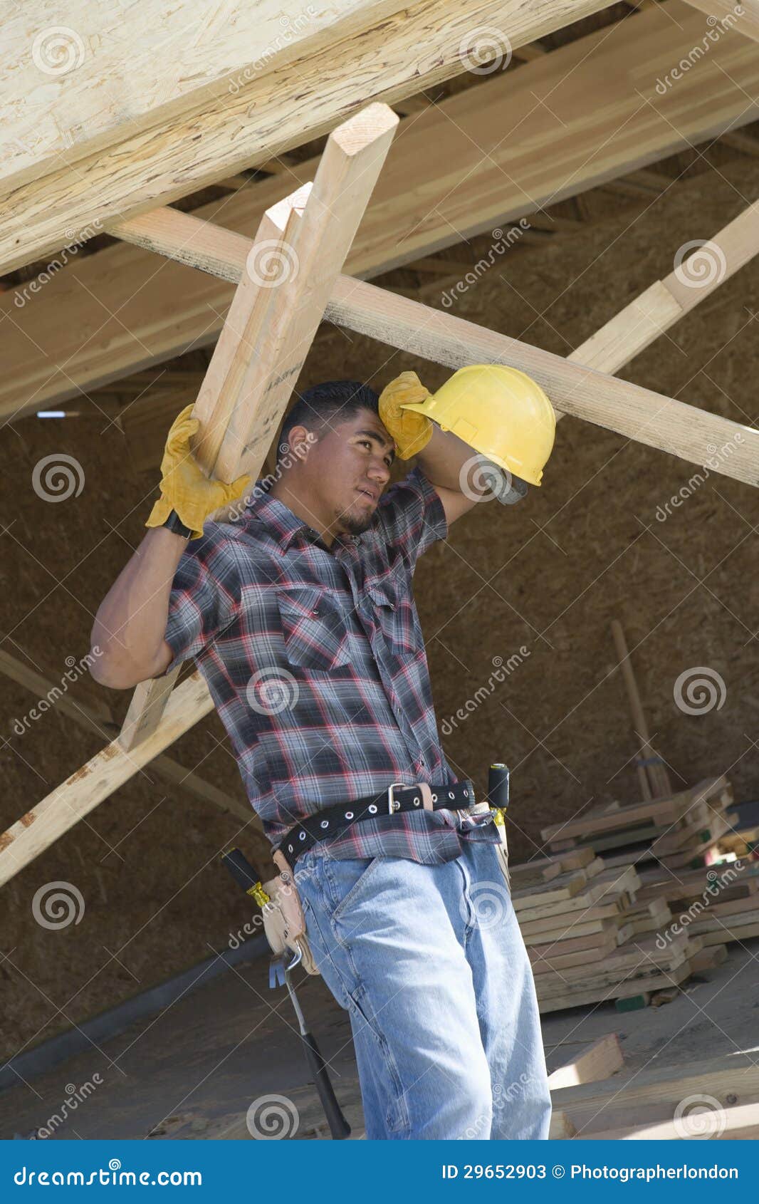 Exhausted Worker Holding Wooden Beams Stock Image - Image of profession ...
