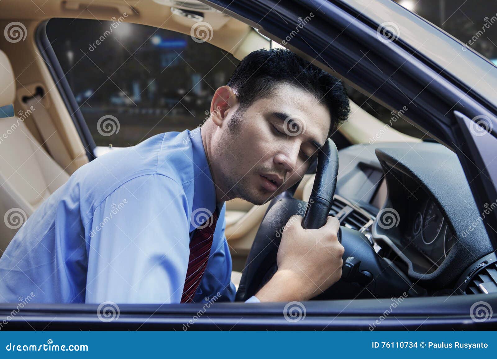 Exhausted Worker Sleeping in the Car Stock Photo - Image of portrait ...