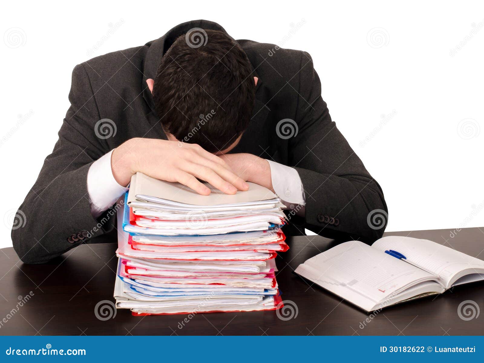 Tired Business Man Sleeping at Work. Stock Photo - Image of desk, head ...