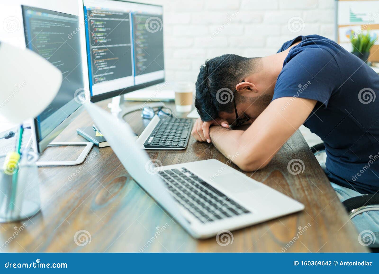 Overworked Freelance Programmer Resting at Home Stock Photo - Image of ...