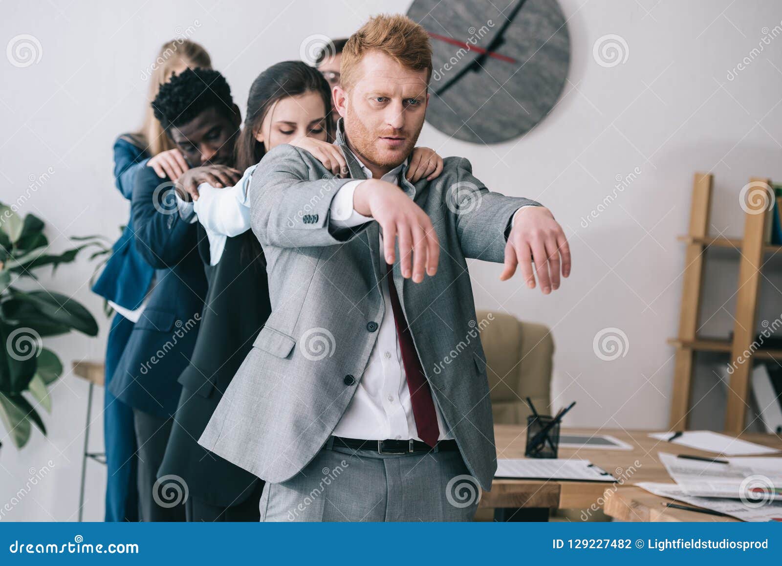 Exhausted Zombie Like Businesspeople Standing in Row Stock Photo ... Exhausted Zombie Like Businesspeople Standing in Row Stock Photo ...