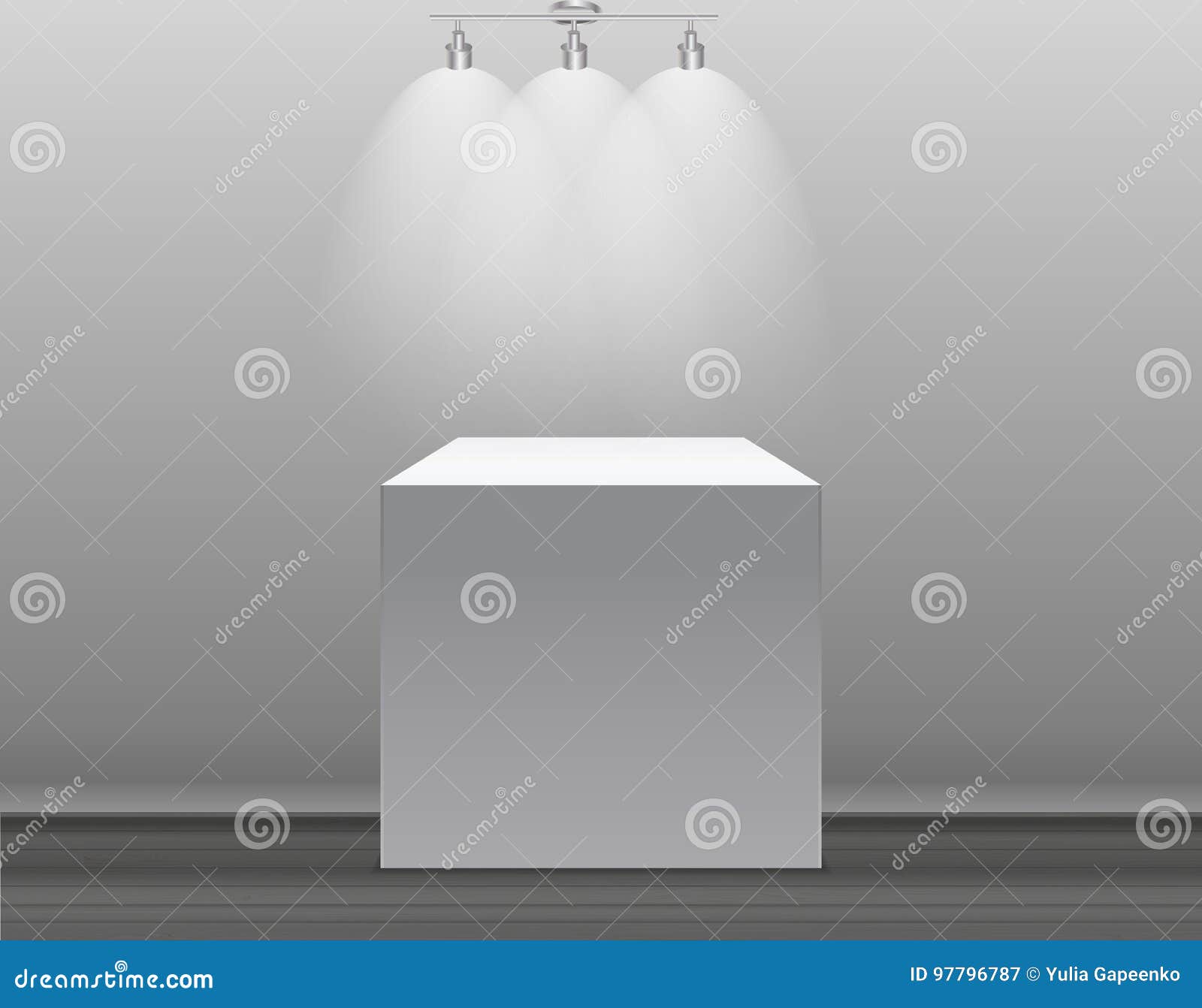 Exhibition Concept, White Empty Box, Stand with Illumination on Gray ...