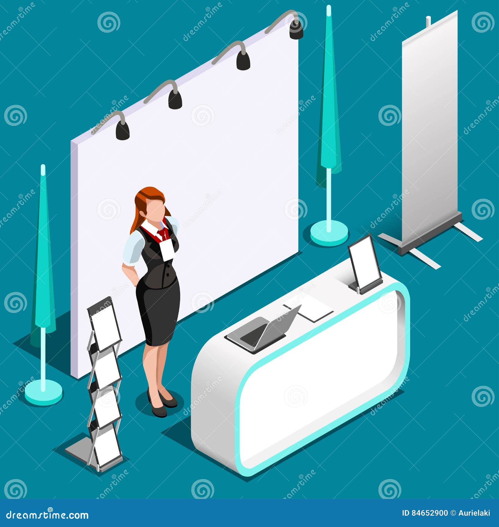 Exhibition 3D Booth Stand People Isometric Vector Illustration Stock ...