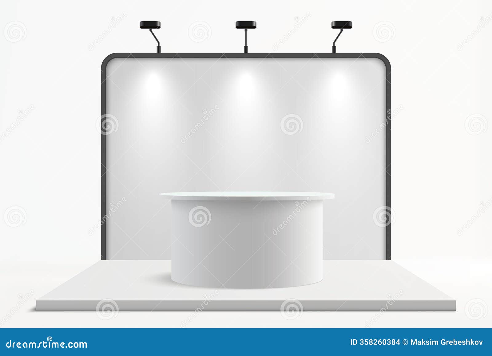 Exhibition Display Booth with Cylindrical Platform and Spotlights Stock ...
