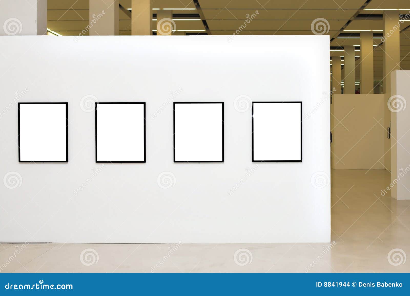 Exhibition with Four Empty Frames on White Walls Stock Photo - Image of ...