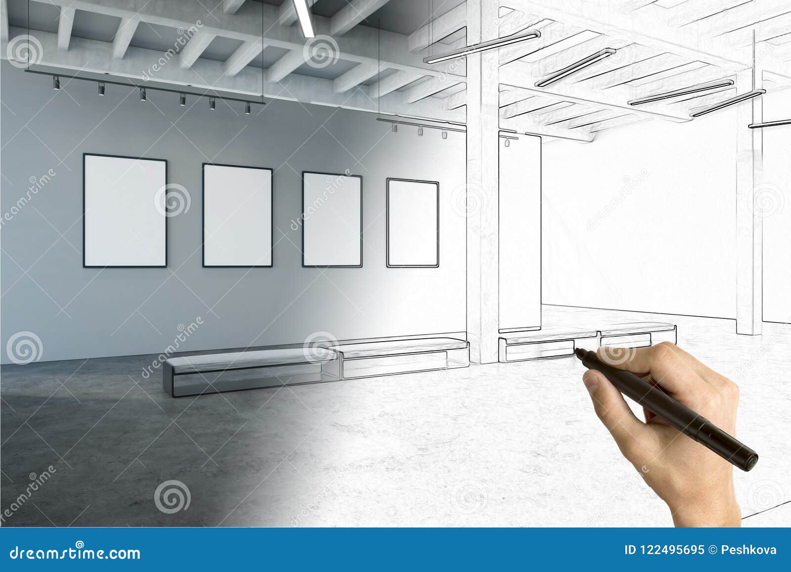 Exhibition Hall Plan with Empty Billboard Stock Illustration ...