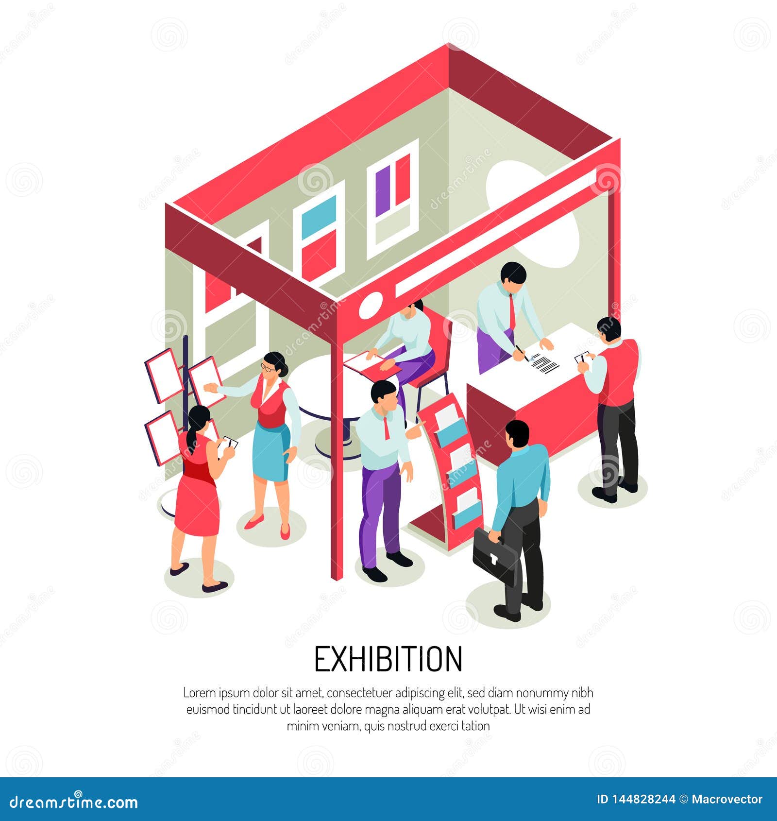 Exhibition Isometric Booth Background Stock Vector - Illustration of market, information: 144828244
