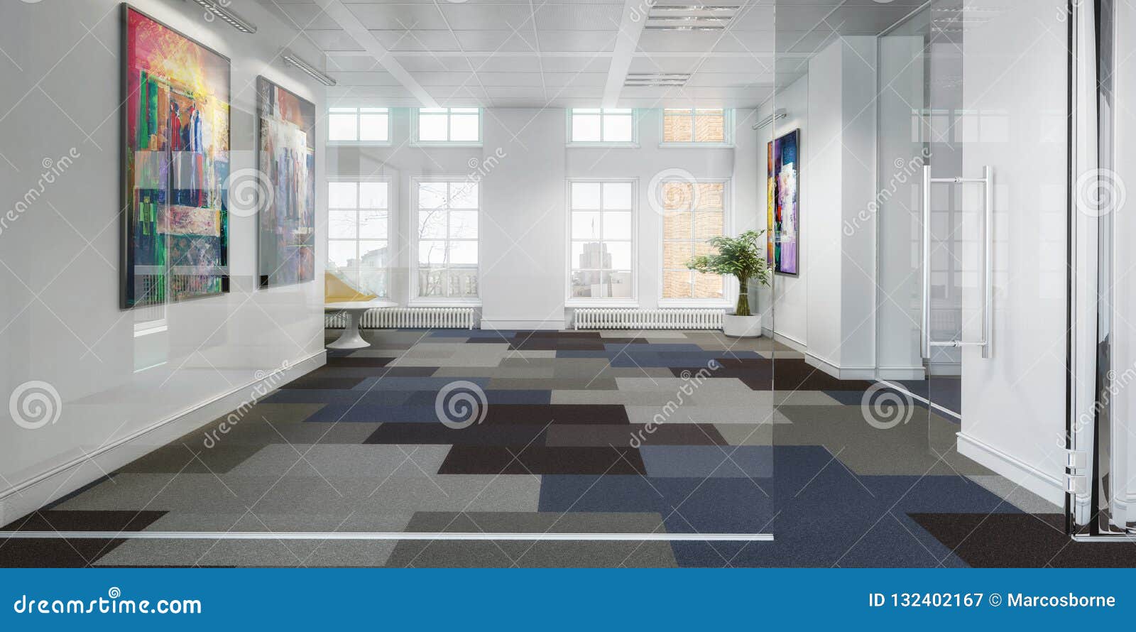 Exhibition Room - Panoramic View Stock Illustration - Illustration of ...