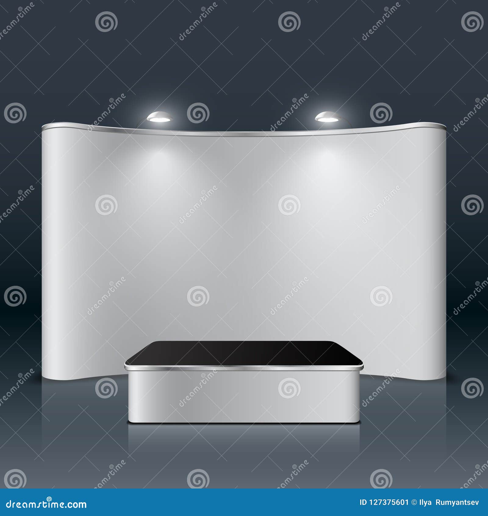 Exhibition Stand and Table on Dark Abstract Background Stock Vector ...