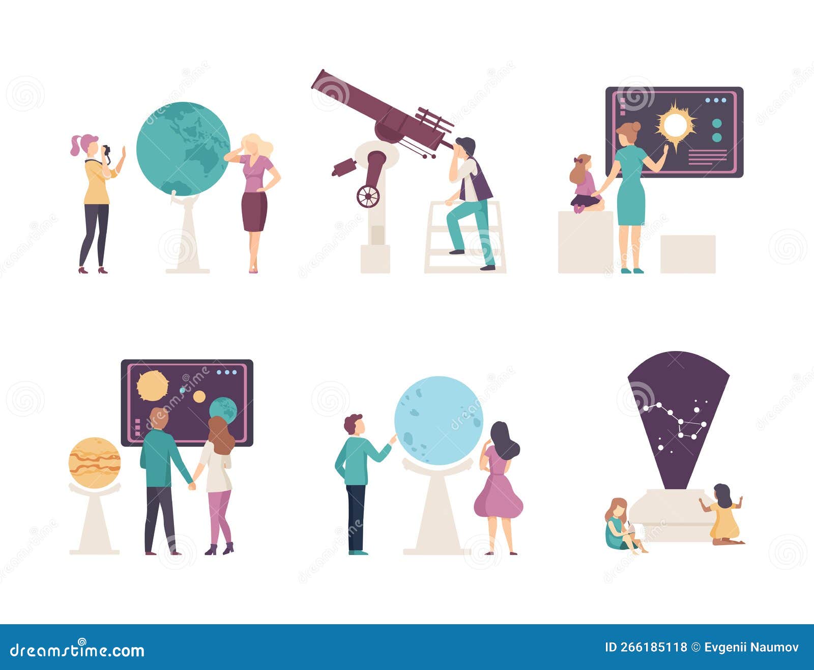 Exhibition Visitors Having Excursion at Planetarium. People Looking at ...