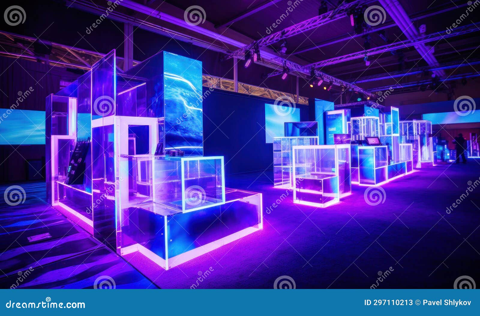 Exhibitor Blue Pink Neon Stand at Tradeshow, Project Visualisation ...