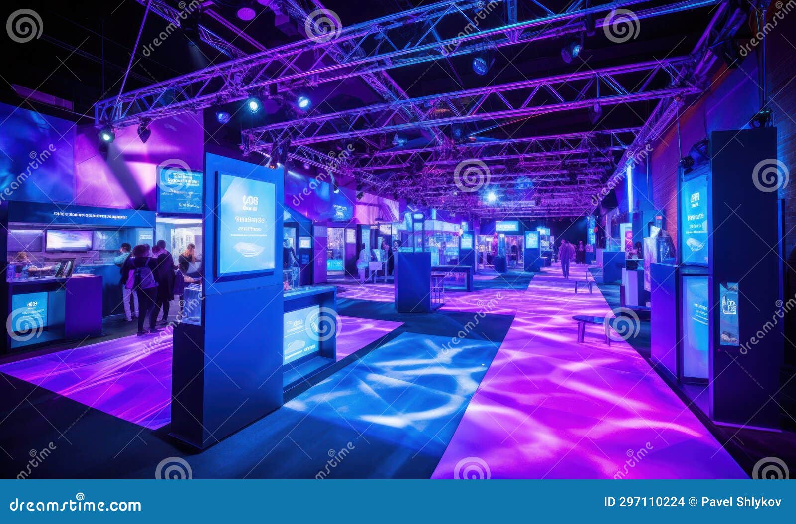Exhibitor Blue Pink Neon Stand at Tradeshow, Project Visualisation ...