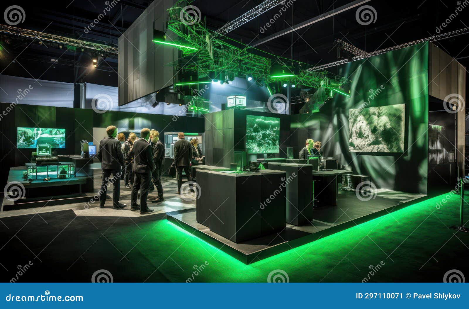 Exhibitor Green Grey Stand at Tradeshow, Project Visualisation. Stock ...