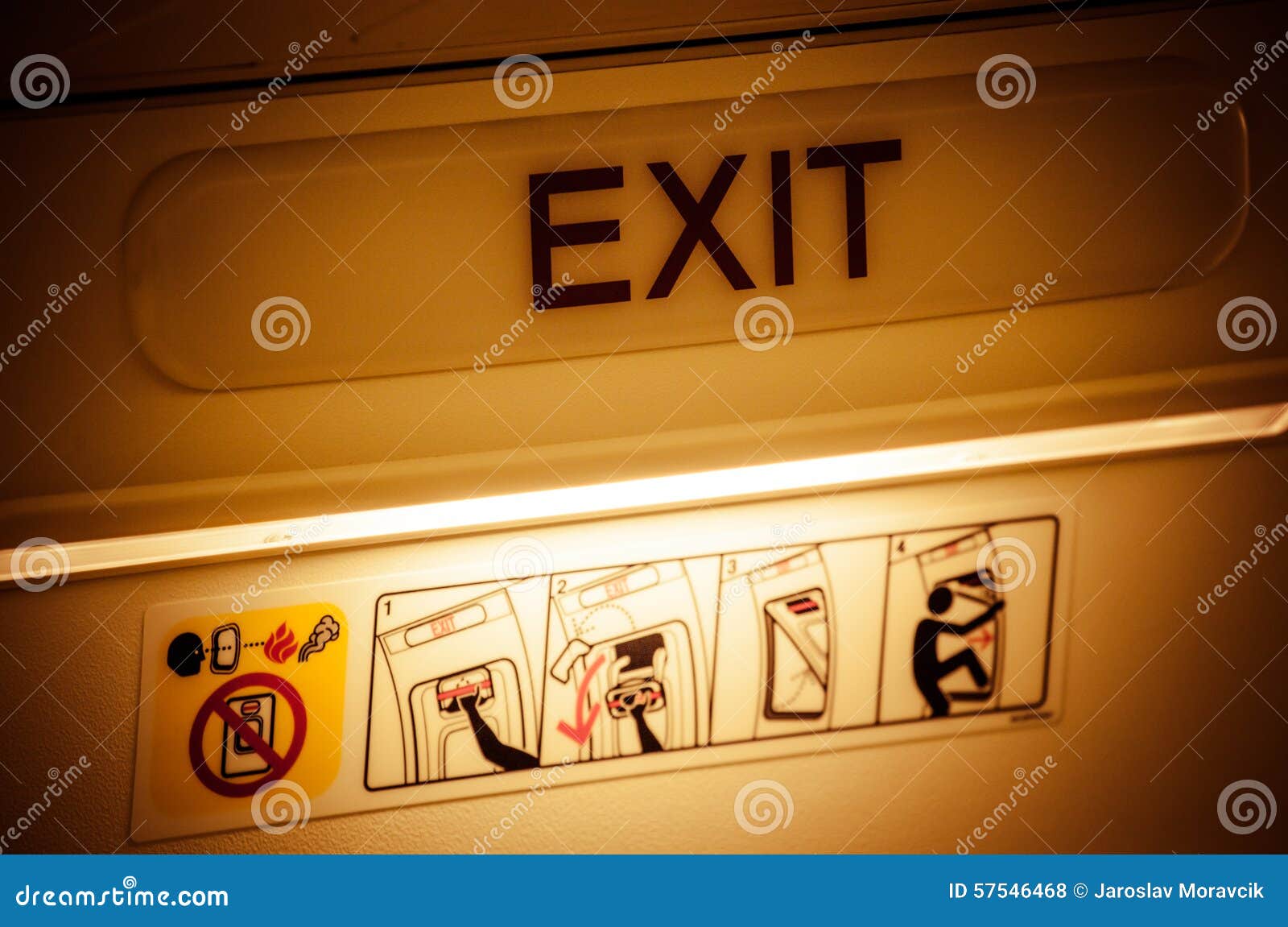 Exit in airplane stock photo. Image of emergency, deck - 57546468