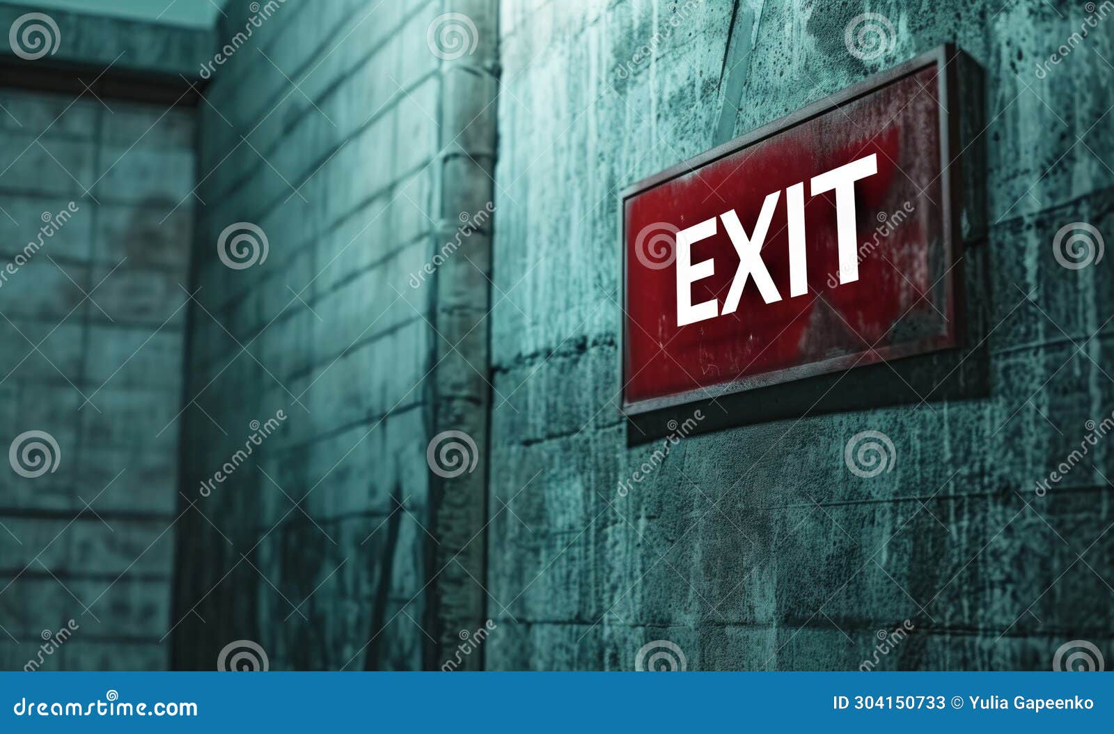 Exit Banner Hang Hanging on a Wall with Concrete Background Exit Sign ...