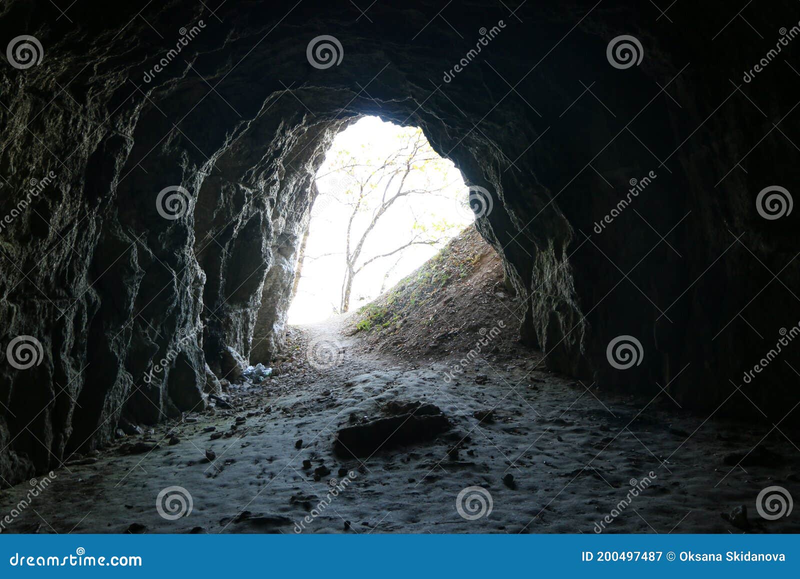 Exit from Cave, with Natural Stone Walls. Exit from Mountain To ...