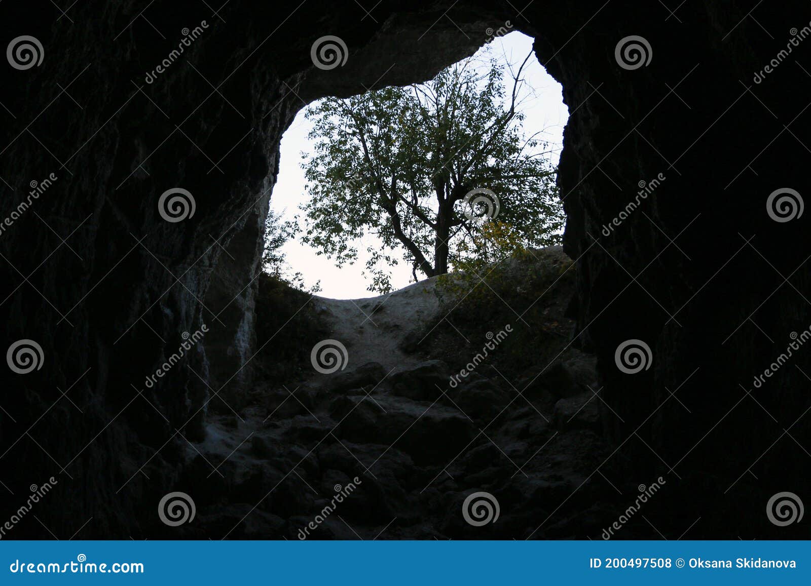 Exit from Cave, with Natural Stone Walls. Exit from Mountain To ...