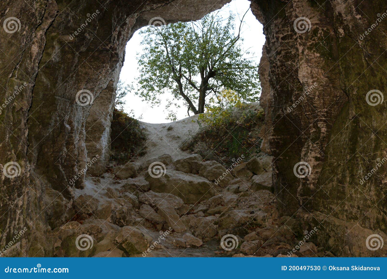 Exit from Cave, with Natural Stone Walls. Exit from Mountain To ...