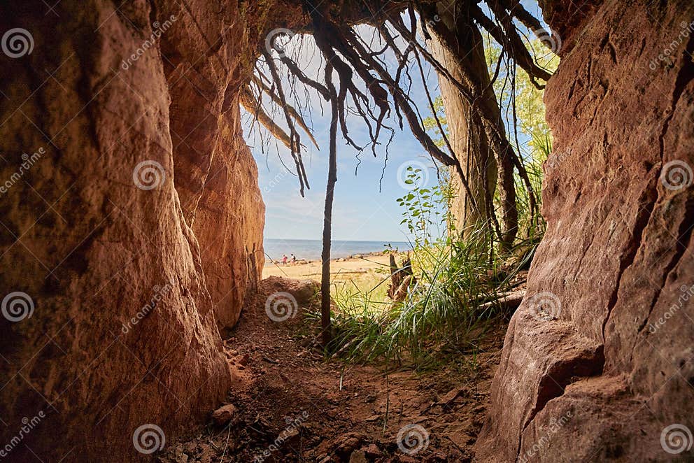 Exit from the Cave. View from Cave Stock Photo - Image of hiking ...