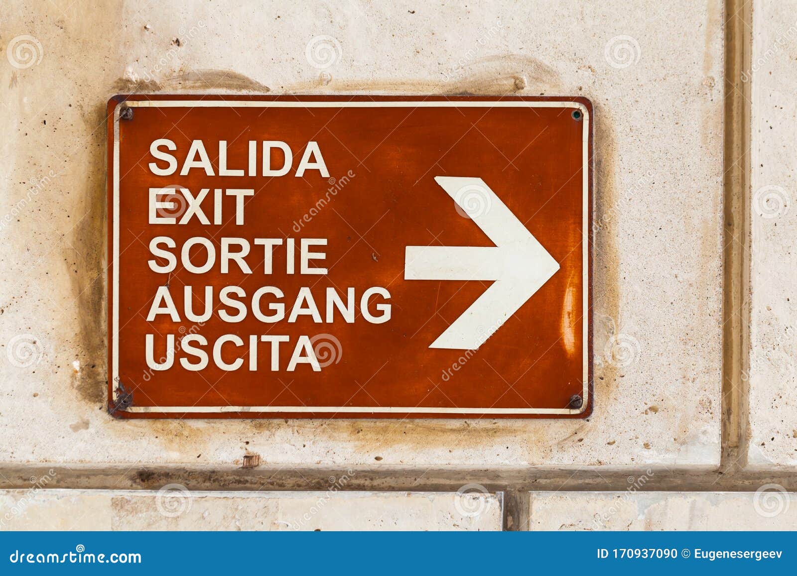 Exit in Different Languages, Information Plate Stock Photo - Image of ...