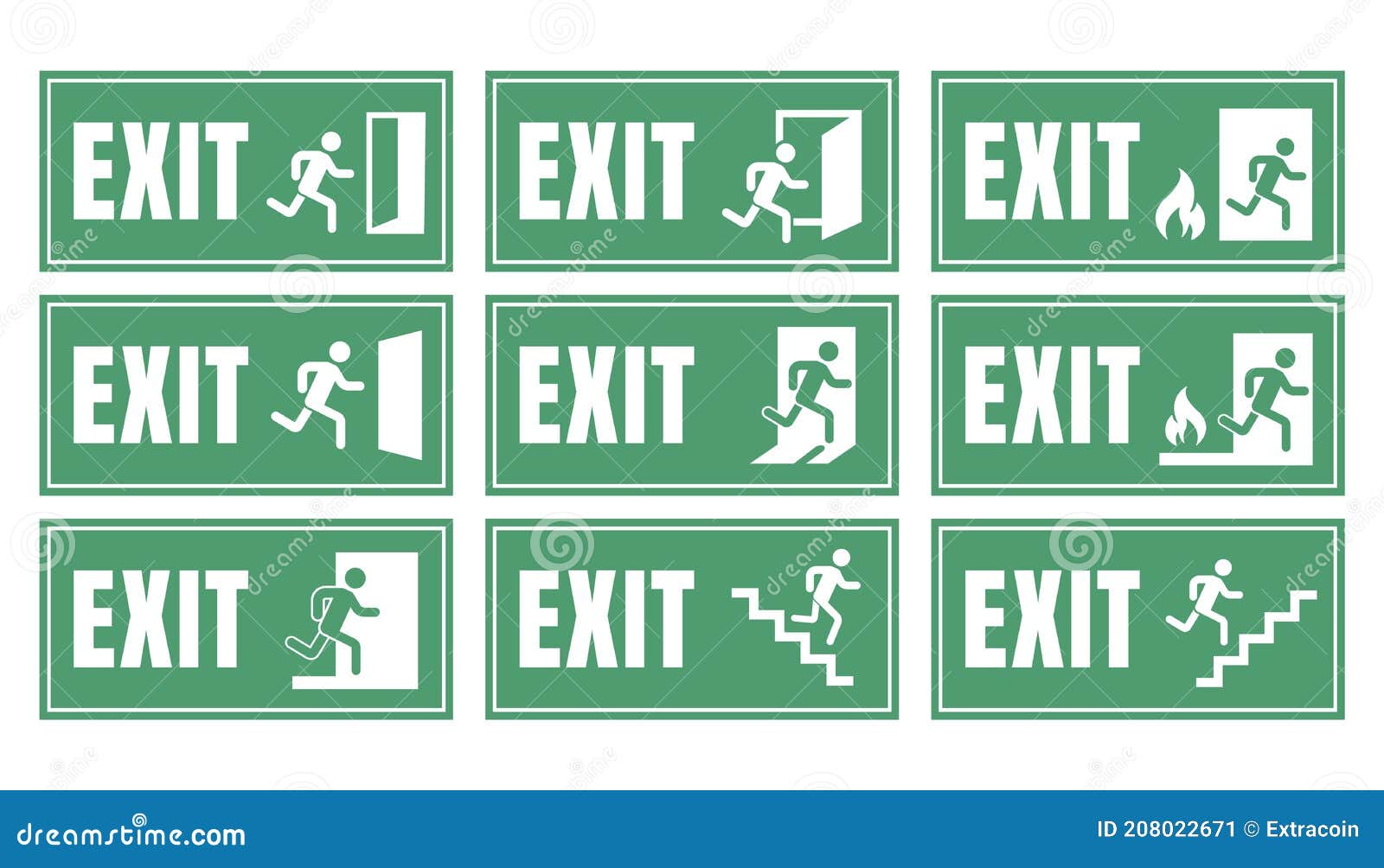 Exit Door Sign Set, Emergency Fire Exit Label Stock Vector ...