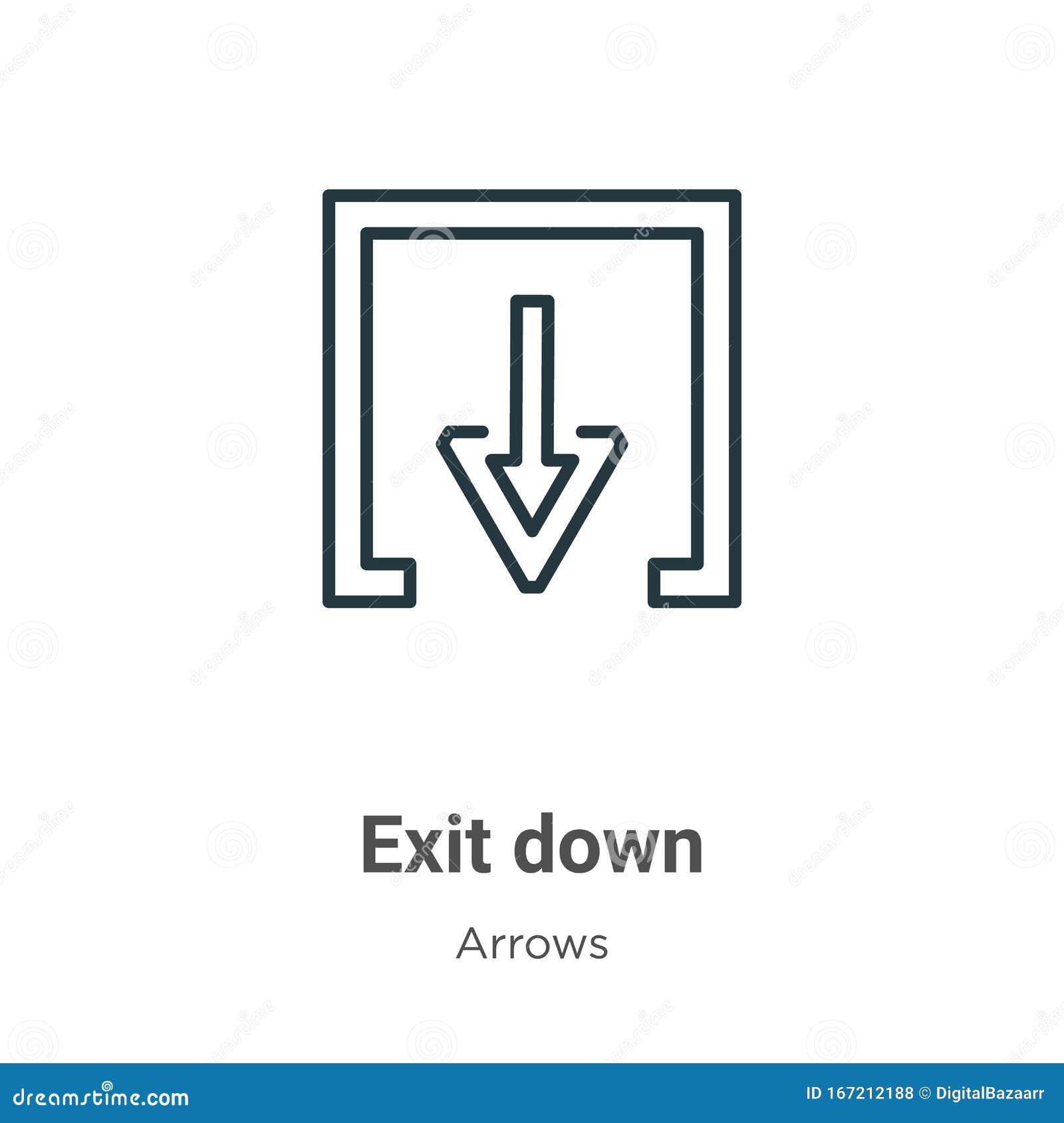 Exit Down Outline Vector Icon. Thin Line Black Exit Down Icon, Flat ...