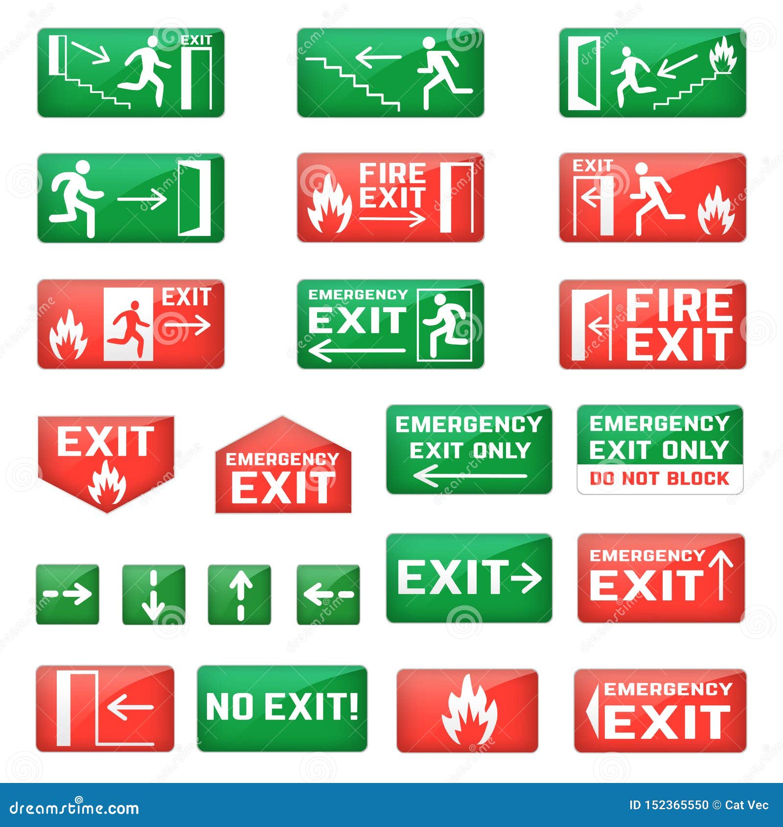 Exit Emergency Exit Sign and Fire Escape Point with Green Arrows for ...